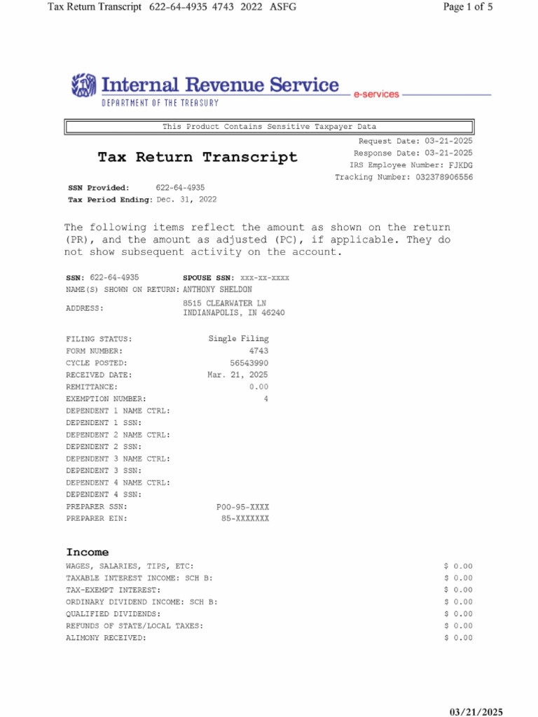 2022 IRS Tax Return Transcript | PDF