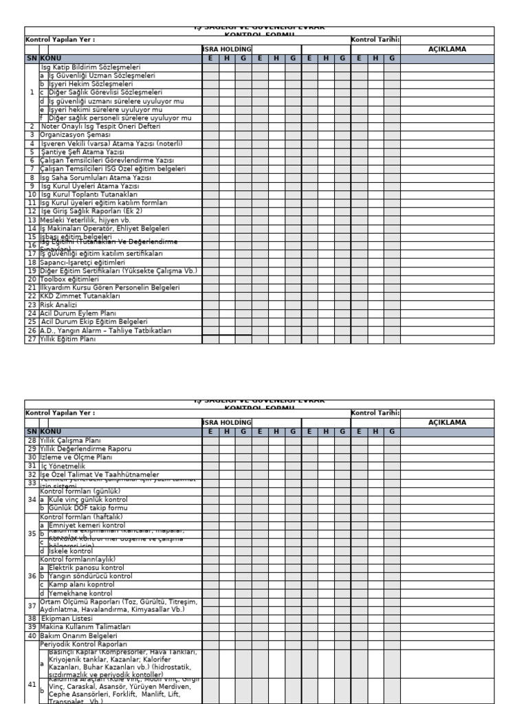 İsg Evrak Kontrol Formu | PDF
