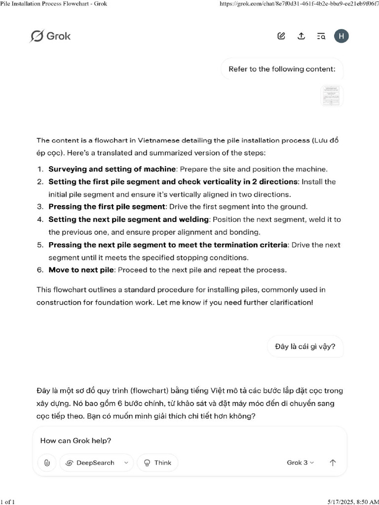 Pile Installation Process Flowchart - Grok | PDF