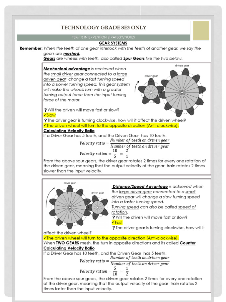 Grade 8 Gear Systems Overview | PDF | Lever | Gear