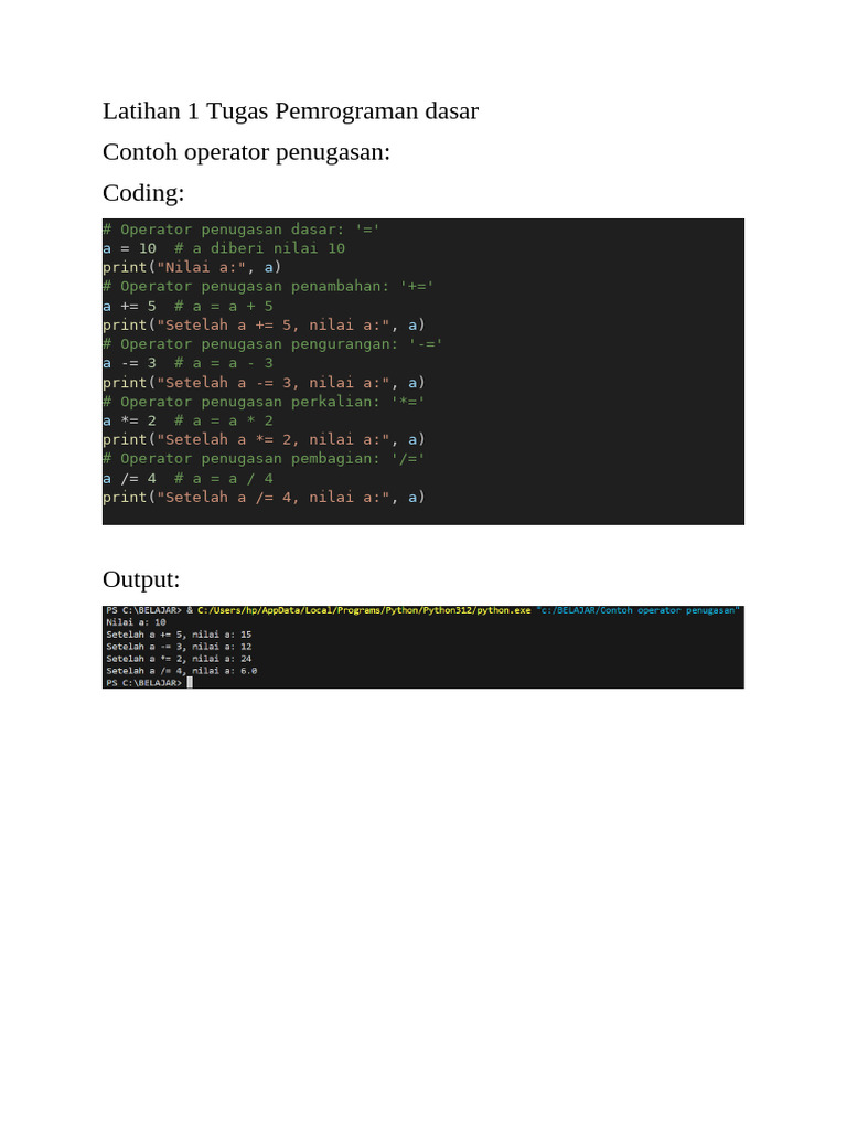 Latihan 1 Tugas Pemrograman Dasar | PDF