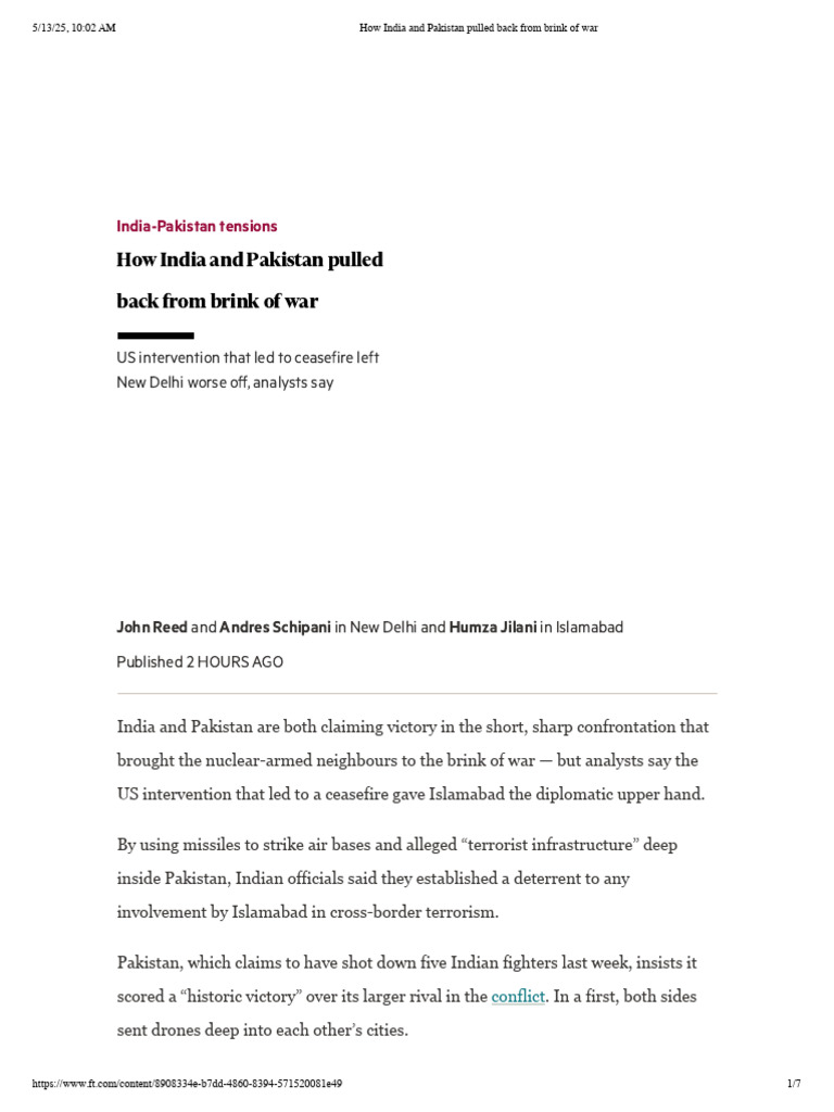 How India and Pakistan Pulled Back From Brink of War | PDF | India ...
