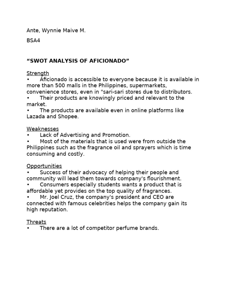 SWOT Analysis of Aficionado Perfume | PDF