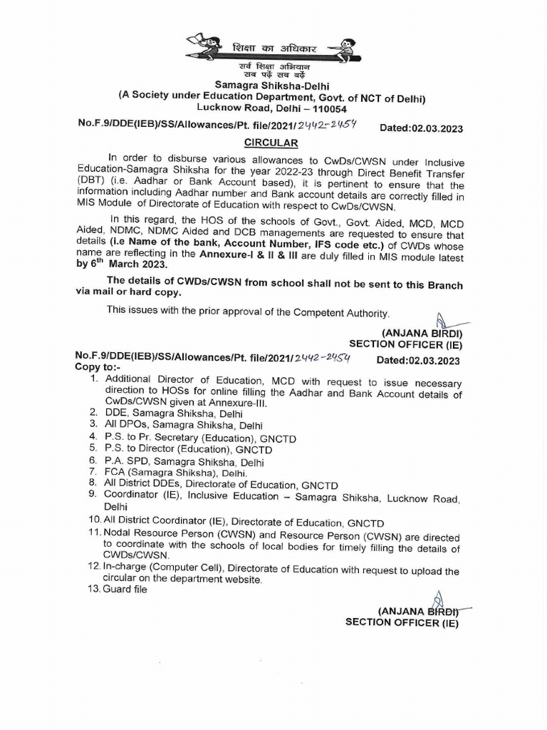 Revised Circular Aadhar | PDF | Disability | Intellectual Disability