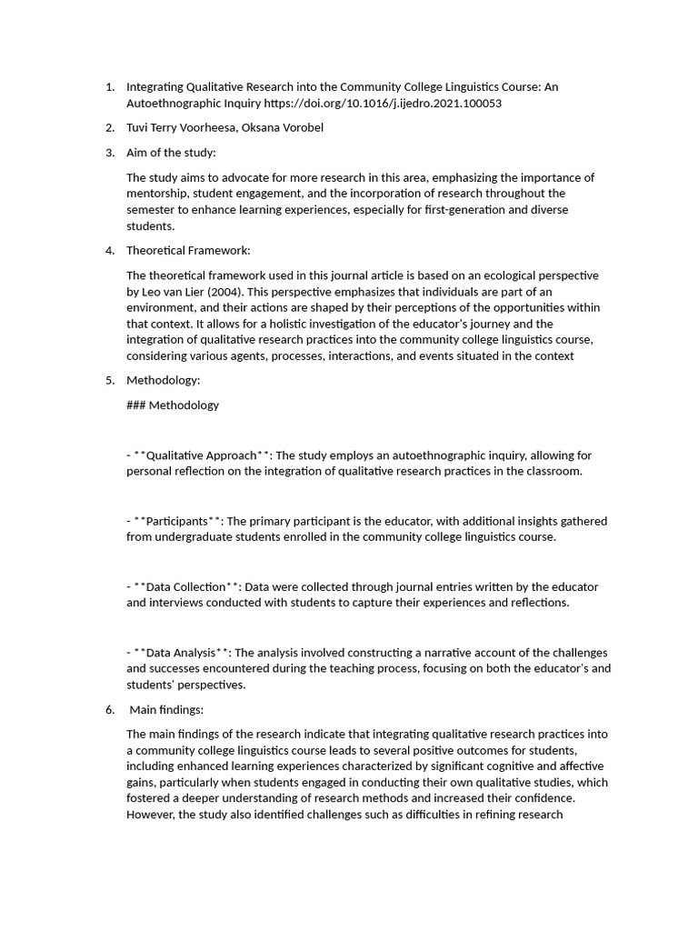 Integrating Qualitative Research Into The Community College Linguistics ...