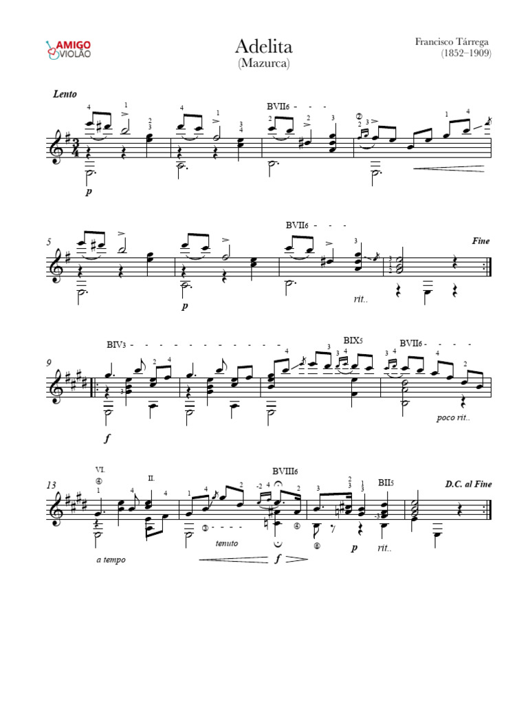 Adelita de Tárrega: Partitura e Tabulação | PDF
