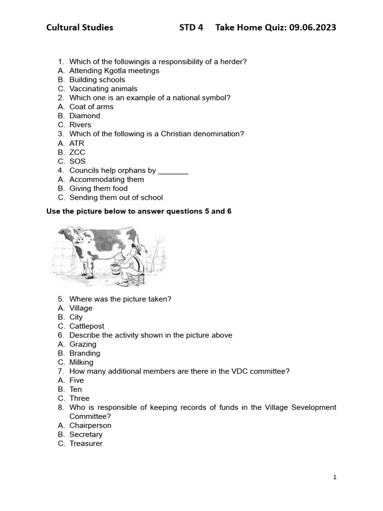 Cultural Studies Take Home Quiz 09.06.2023 | PDF