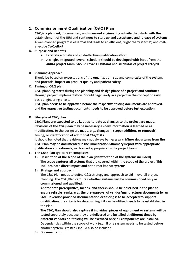 Commissioning and Qualification Plan | PDF | Business