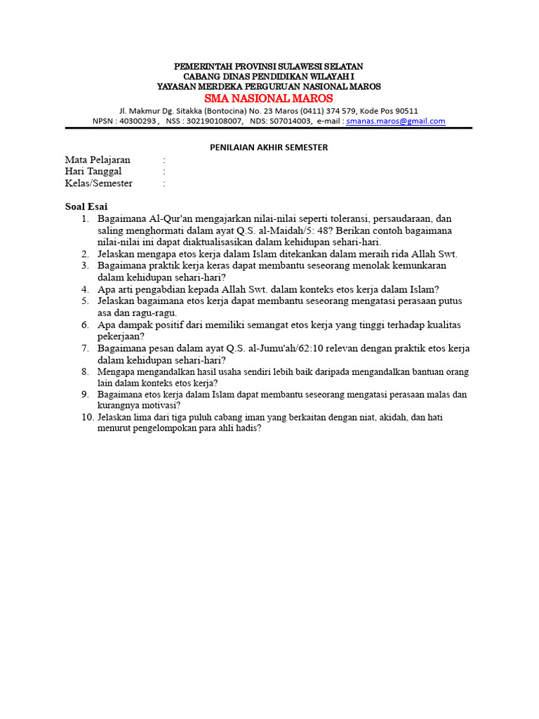 Soal Essei Pend. Agama | PDF