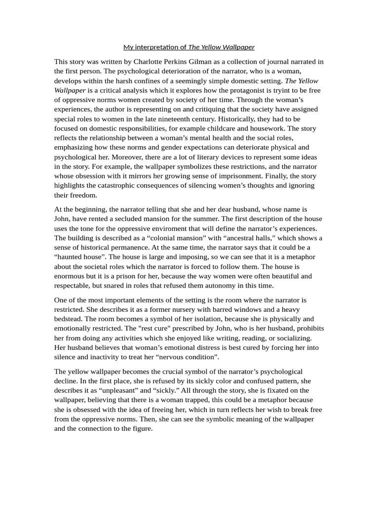 My Interpretation of The Yellow Wallpaper | PDF | The Yellow Wallpaper
