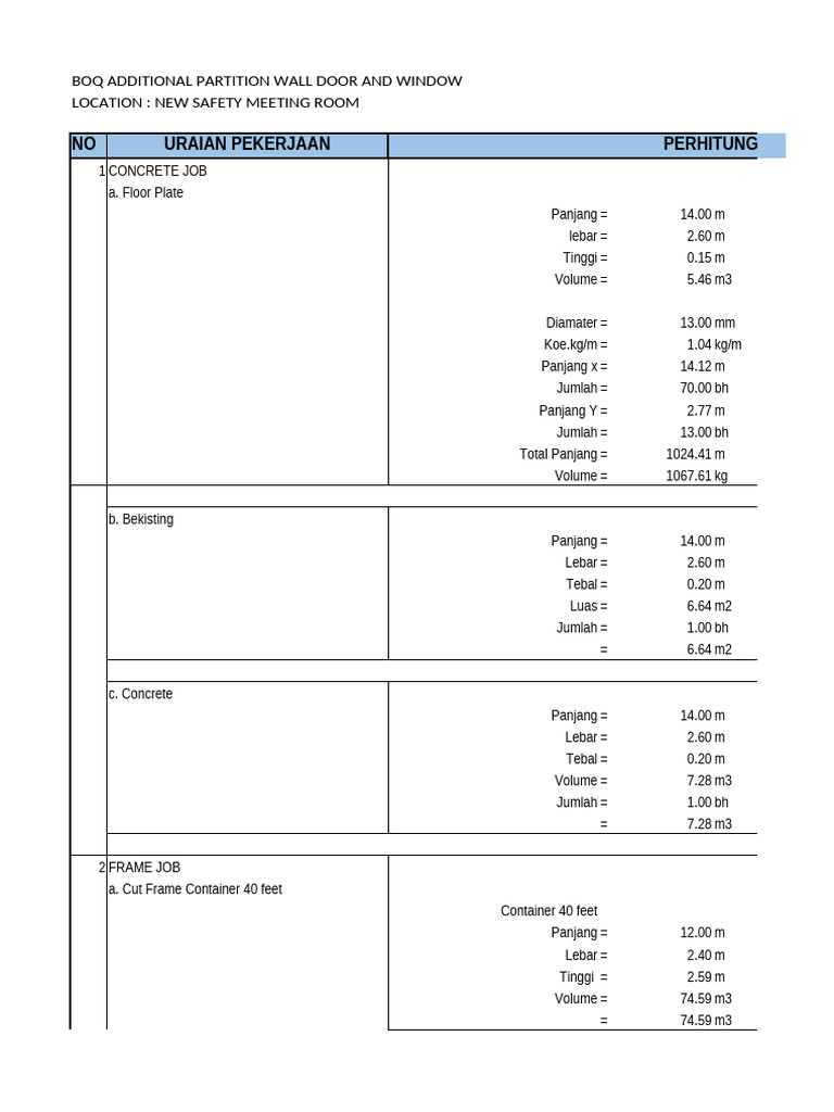 Additional Partition Wall BOQ | PDF | Building Engineering | Building ...