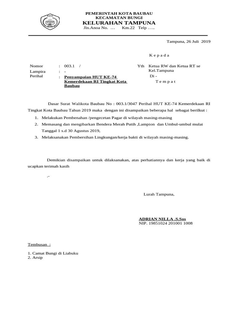 SURAT UNDANGAN RT RW HUT RI | PDF