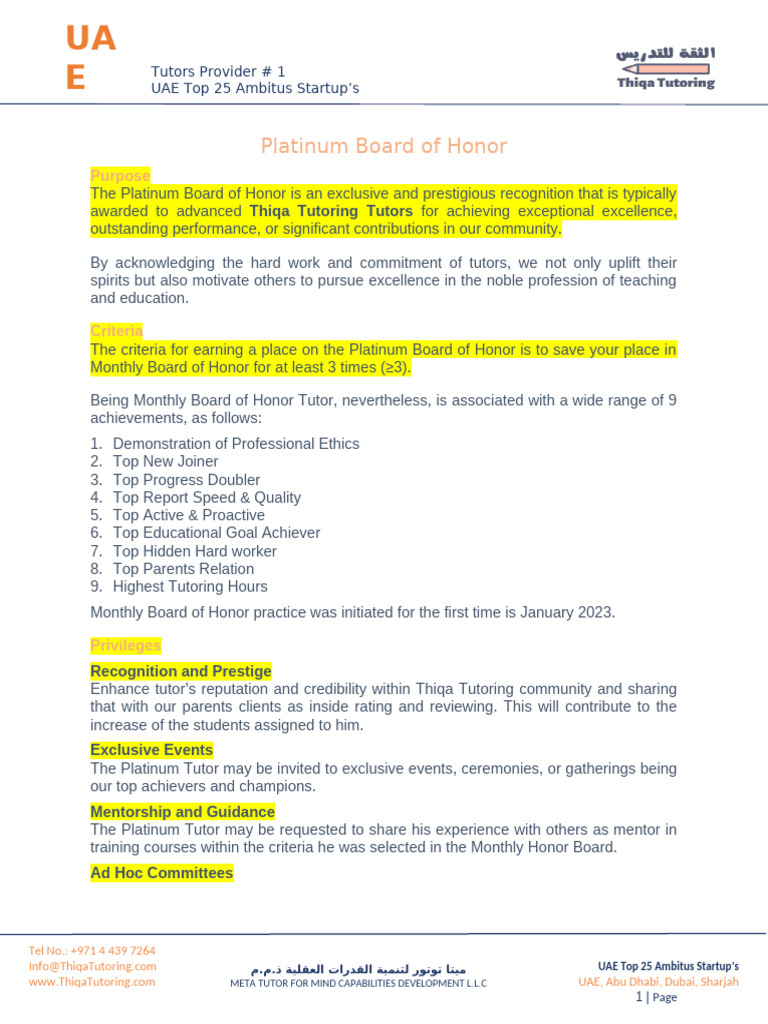 Platinum Honor Board - 1st Draft - Breif | PDF | United Arab Emirates