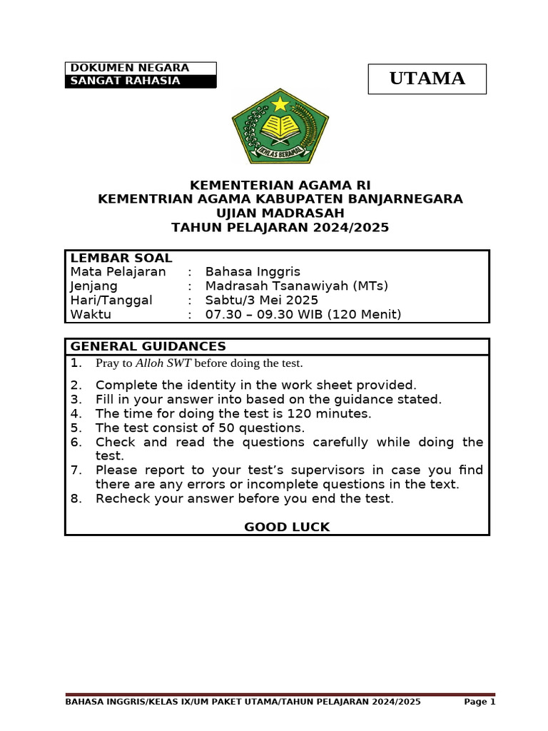 English Soal Utama Um 20242025 | PDF | Ant