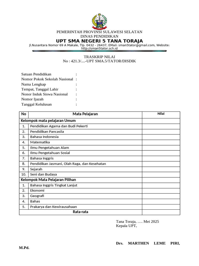 Transkrip Nilai.. | PDF