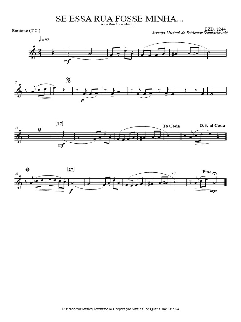 Se Essa Rua Fosse Minha Bombardino - Baritone (T.C.) | PDF
