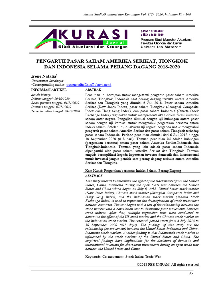 Reaksi Pasar Modal Indonesia Saat Perang Dagang (2018-2020) | PDF