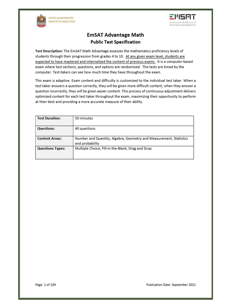 Advantage Math Public Test Specifications - English - 2021 - Sep F ...