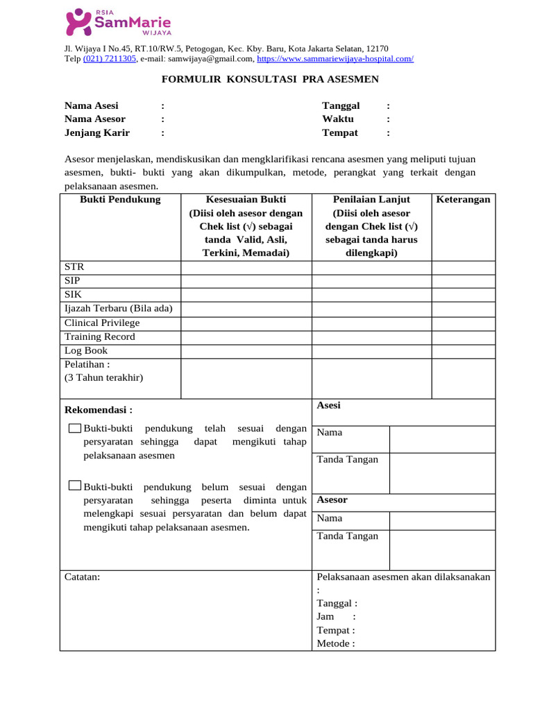 Form 2. Formulir Konsultasi Pra Asesmen | PDF