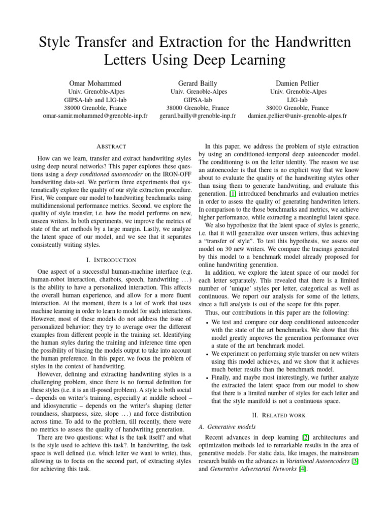 Style Transfer and Extraction For The Handwritten Letters Using Deep ...