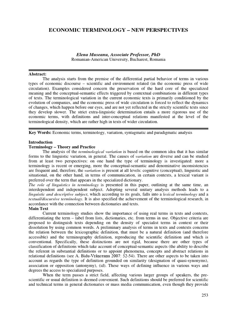 Economic Terminology New Perspectives | PDF | Linguistics | Semantics