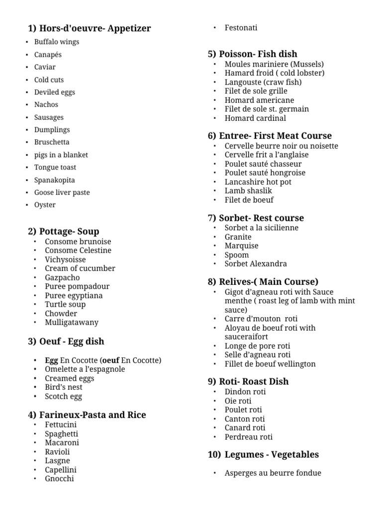 17 Course Menu With Examples | PDF | Salad | Western Cuisine