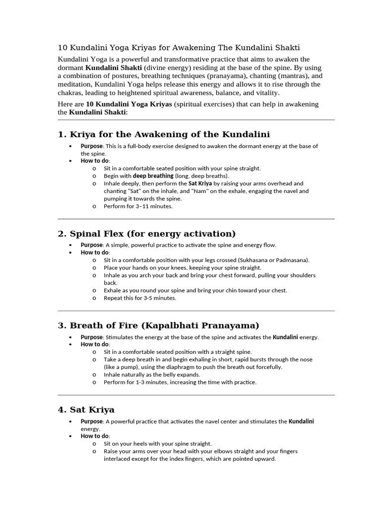 10 Kundalini Yoga Kriyas For Awakening The Kundali | PDF | Kundalini | Kundalini Yoga