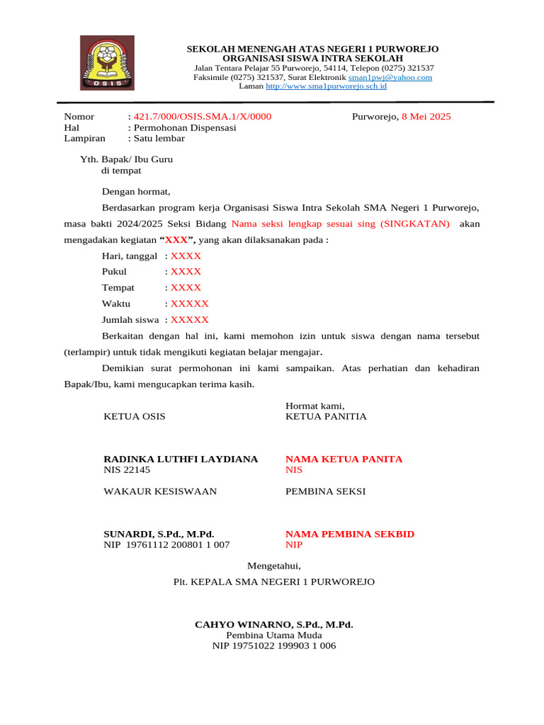 Format Surat Permohonan Dispensasi | PDF