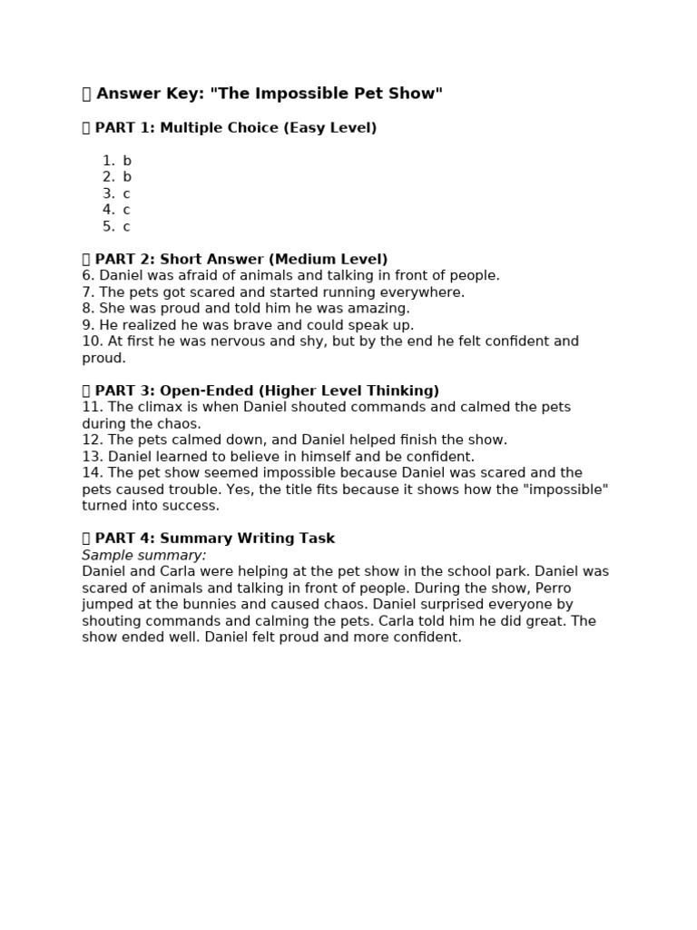 Answer Key - Impossible Pet Show | PDF