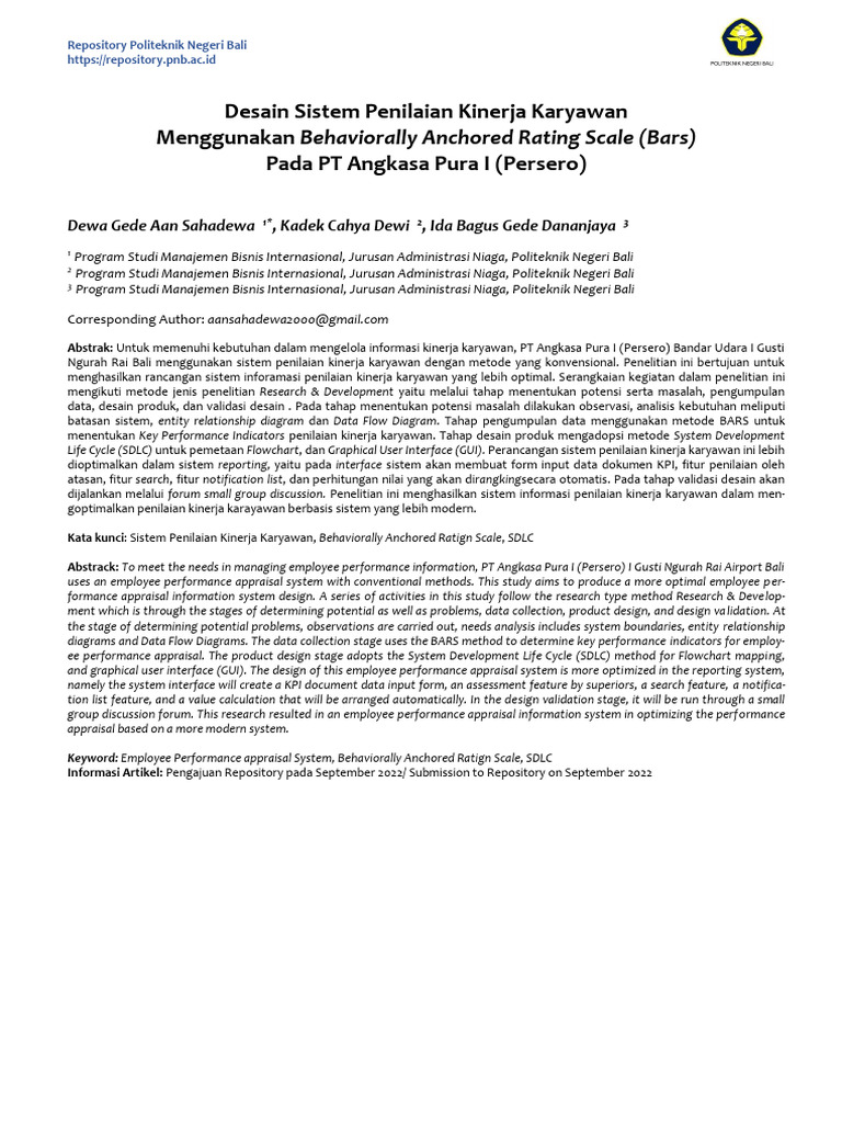 ARTIKEL desain Sistem Penilaian Kinerja Karyawan Penggunakan ...