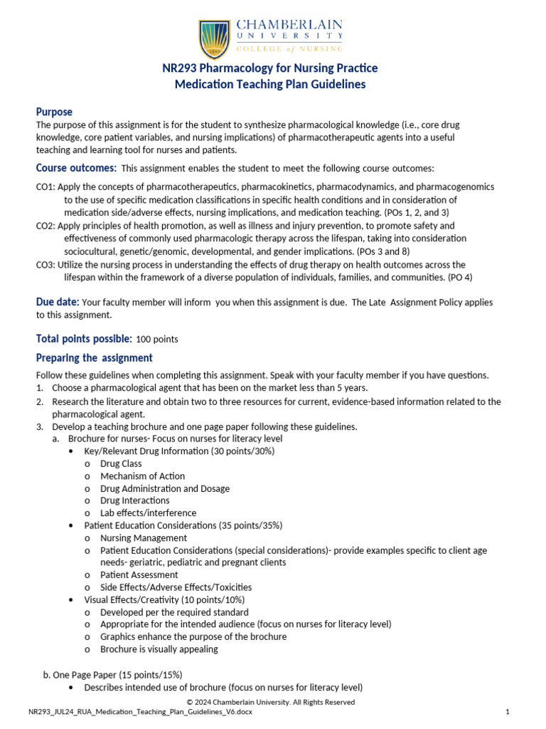 NR293 Medication Teaching Plan Guide | PDF | Pharmacology | Apa Style