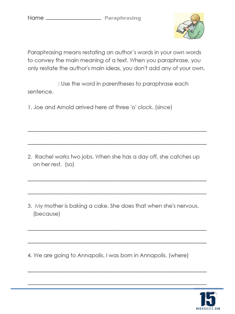 Paraphrasing Practice Worksheets | PDF