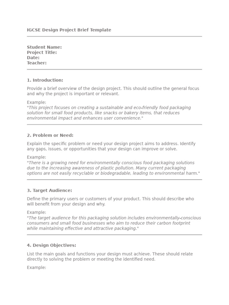 IGCSE Design Project Brief Template | PDF | Sustainability | Target ...