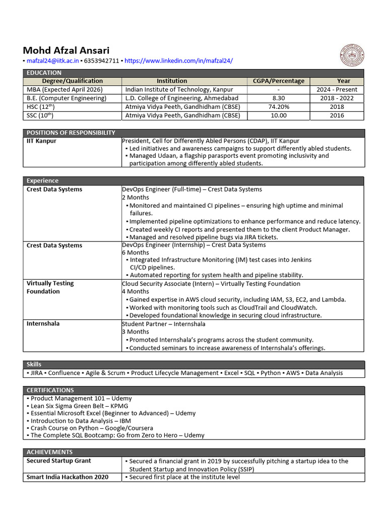 Mohd Afzal Ansari Resume | PDF | Amazon Web Services | Computing