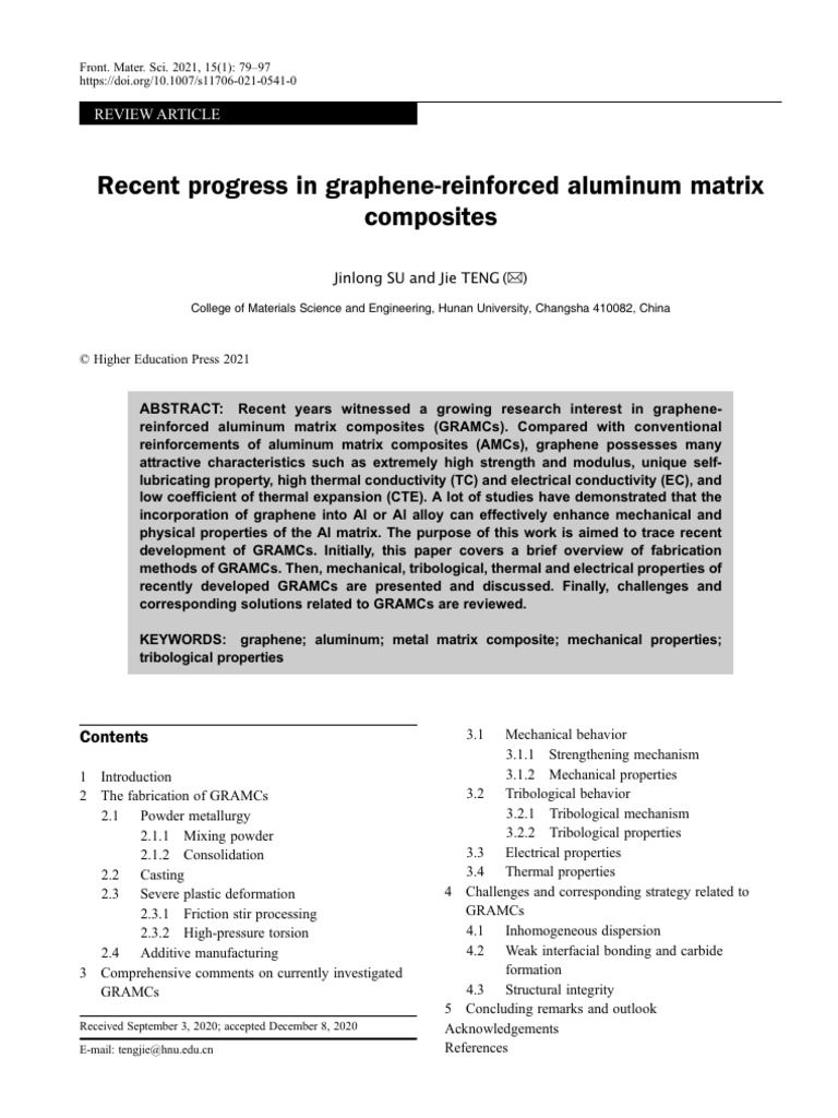 Recent Progress in Graphene-Reinforced Aluminum Matrix Composites Thixo ...