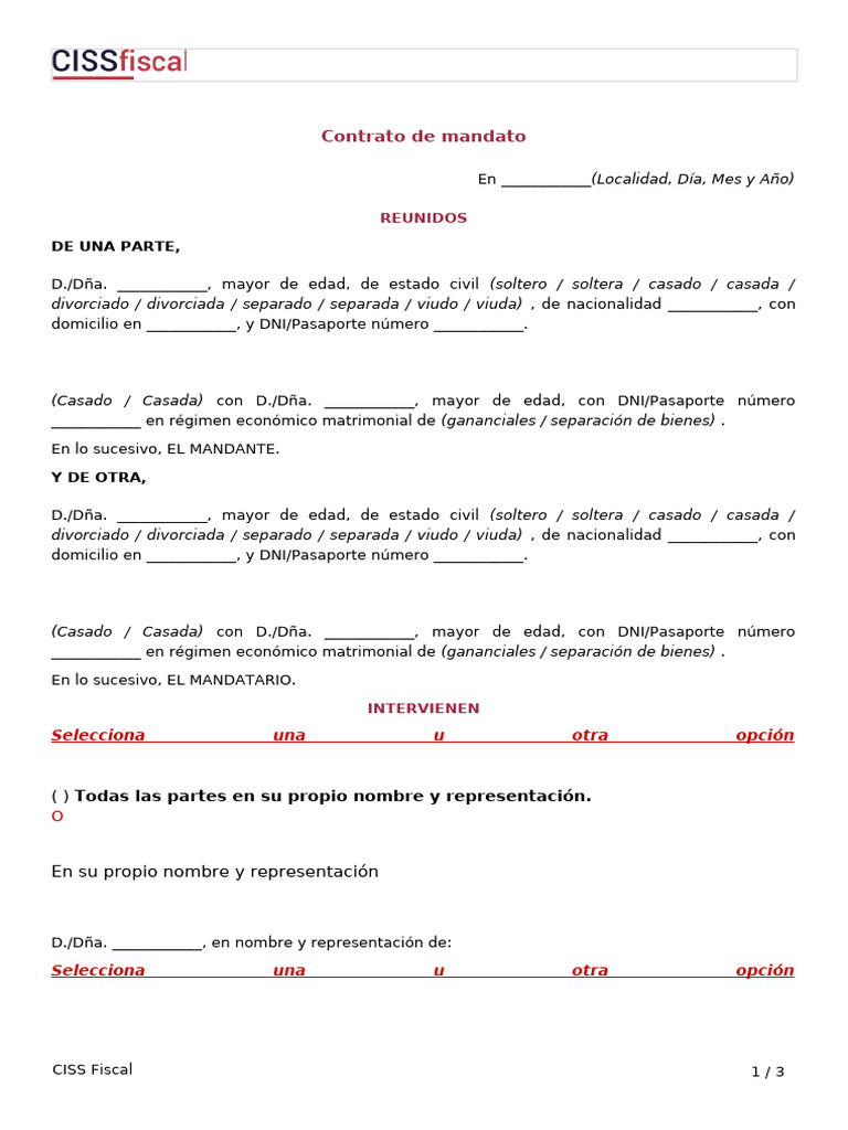 Contrato de Mandato: Modelo y Cláusulas | PDF