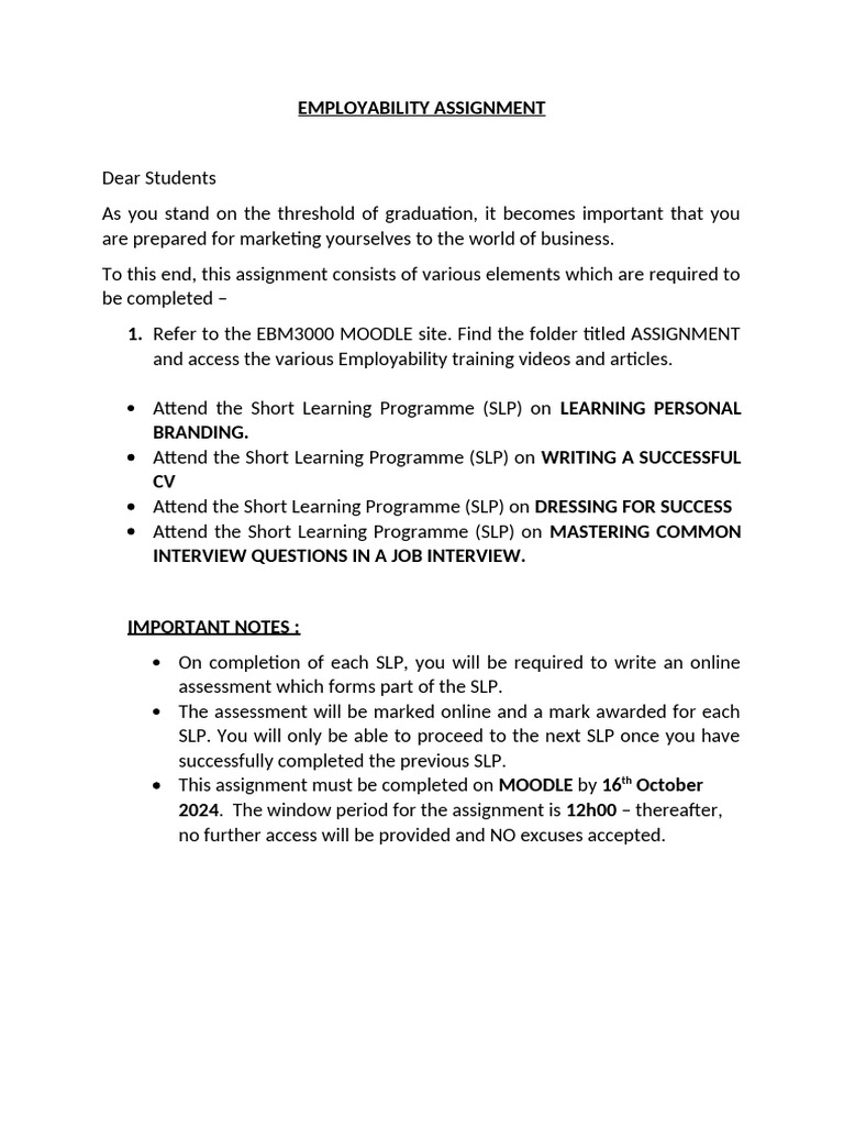Employability Assignment Instructions | PDF