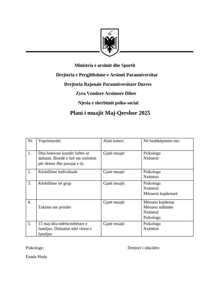 Plani I Mujait Maj-Qershor | PDF