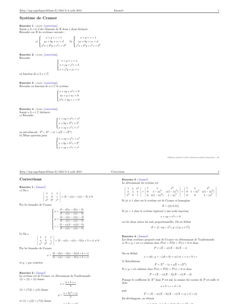 Déterminants - Système de Cramer | PDF | Déterminant | Objets mathématiques