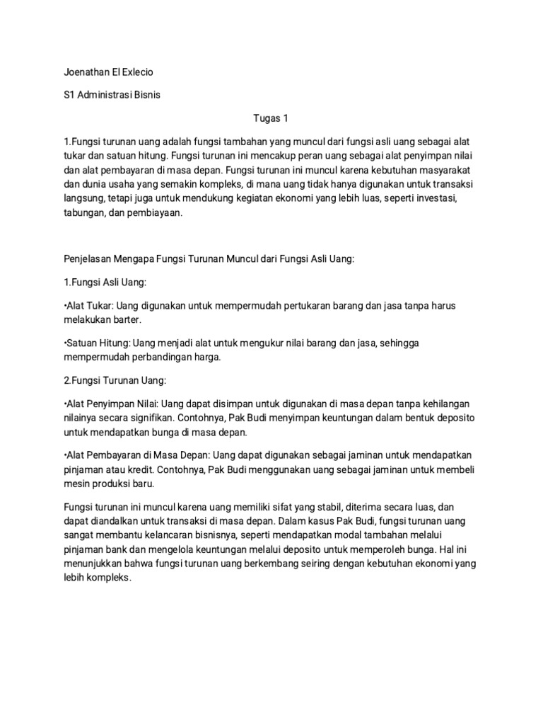 Uang Dan Perbankan Tugas 1 | PDF