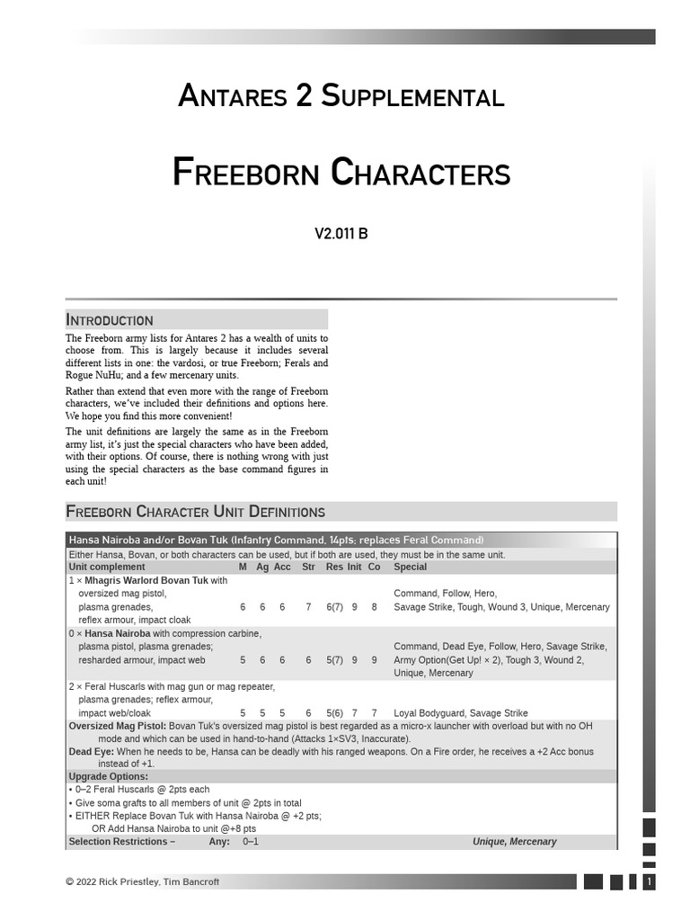 Freeborn Character Units for Antares 2 | PDF | Military | Military Science