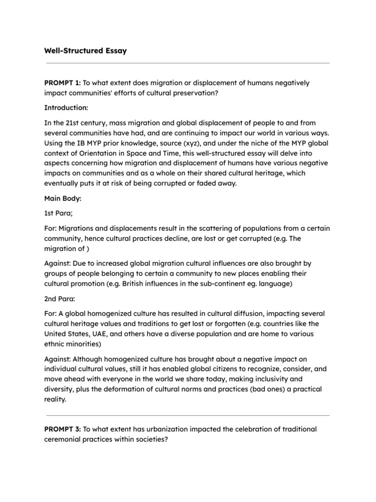 I) Sample Well-Structured Essay | PDF | Community | Human Migration