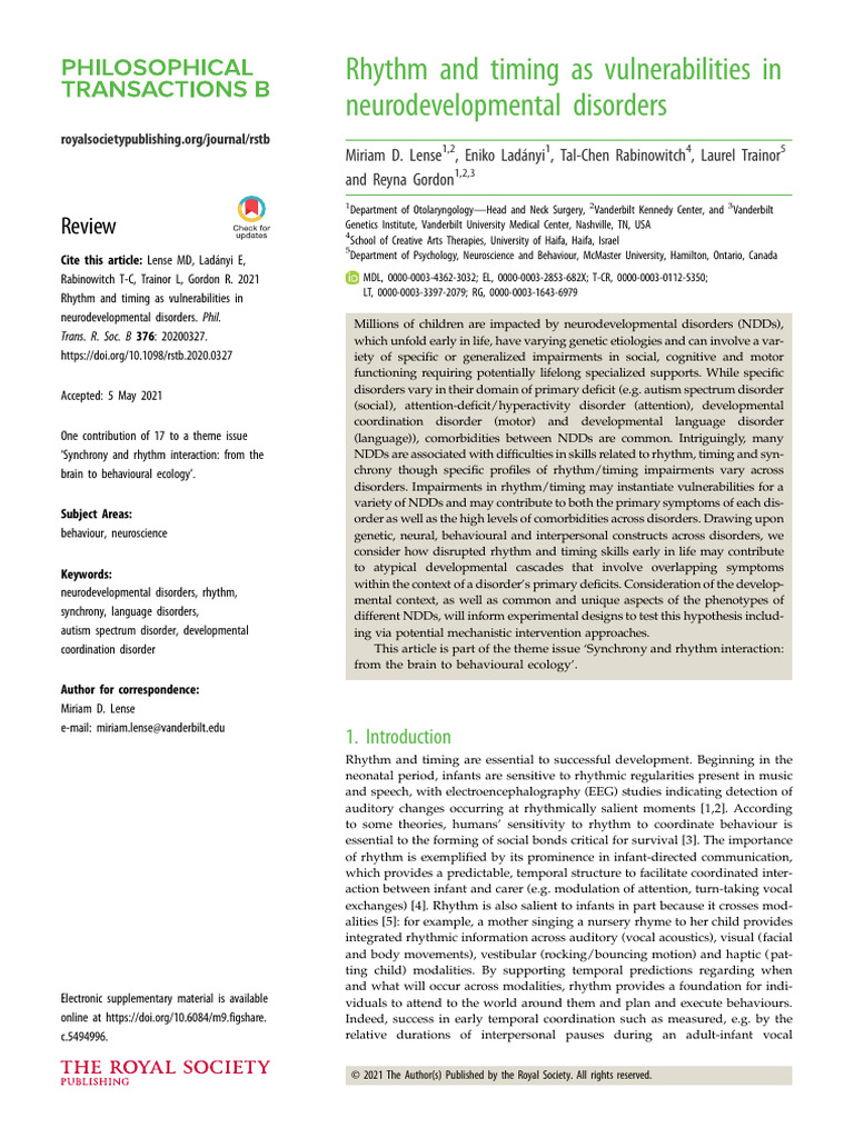 Rhythm and Timing As Vulnerabilities in NDD | PDF | Mental Disorder ...