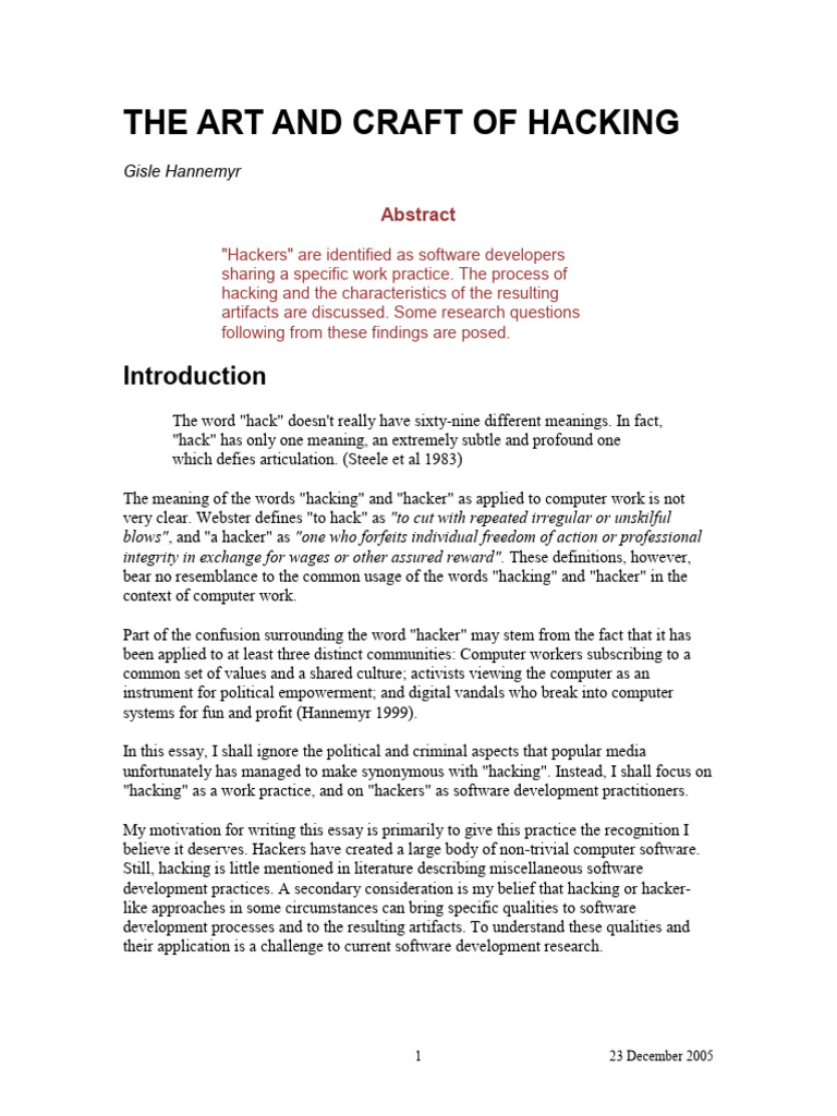 Understanding Hacking as a Craft | PDF | Hacker Culture | Free Software