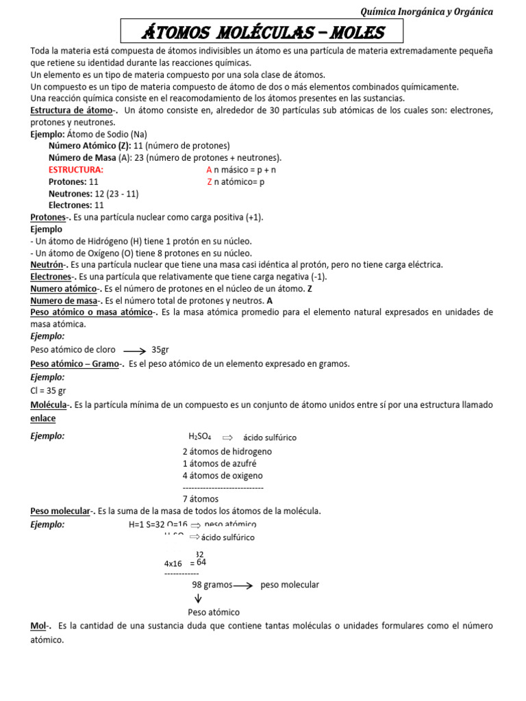 Atomos - Moleculas y Moles | PDF | Protón | Átomos