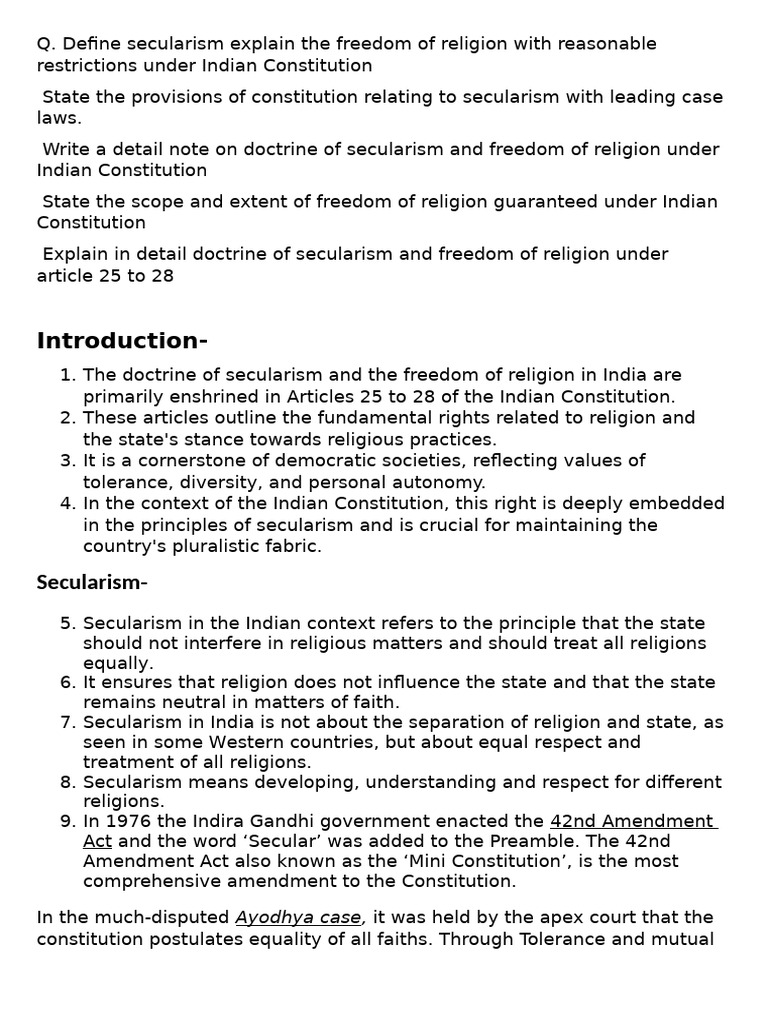 Article 25-28 Right To Religion | PDF | Secularism | Freedom Of Religion