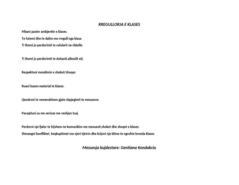 Rregullorja e Klases | PDF