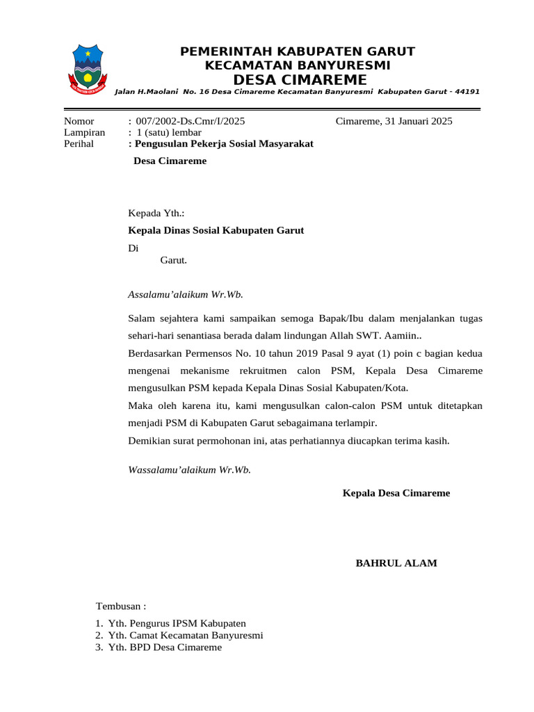 Contoh SRT Usul PSM Desa | PDF