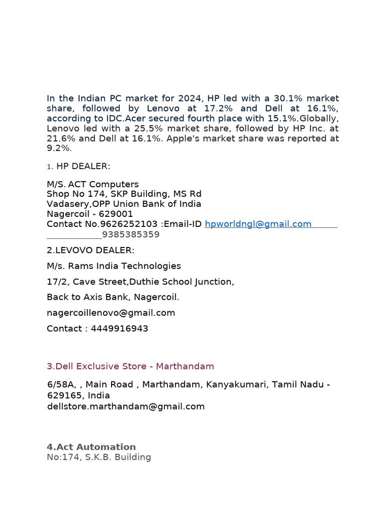 Hp, Lenovo Dealer and Repairing Agency | PDF