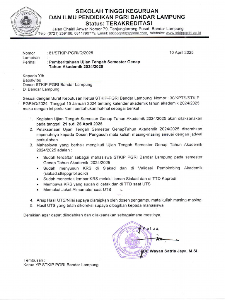 Pemberitahuan UTS Genap 24-25 | PDF